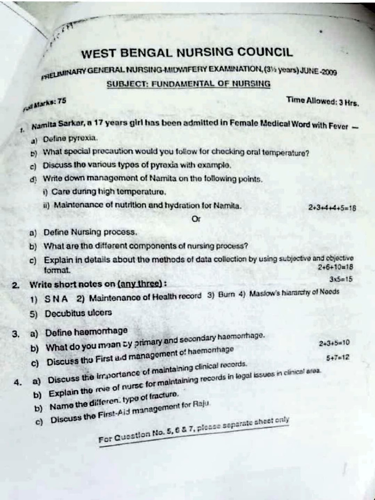 FON (Subj) 2009-2022 GNM 1st Yr | PDF | Nursing | Medical Specialties