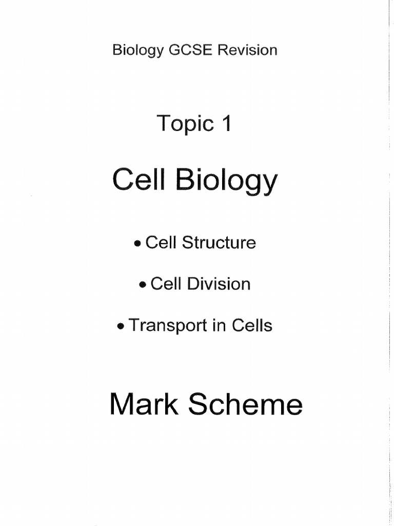 Topic 1 Cell Biology Revision Booklet Mark Scheme | PDF