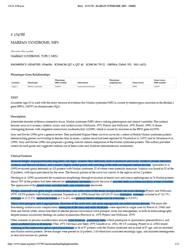 Marfan Syndrome Overview & Genetics | PDF | Genetic Linkage