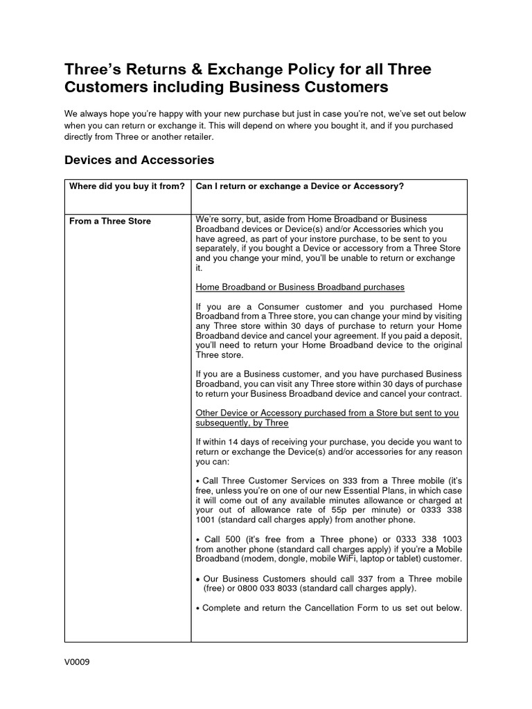 Three's Returns Exchange Policy Effective 23 September 2022 | PDF ...