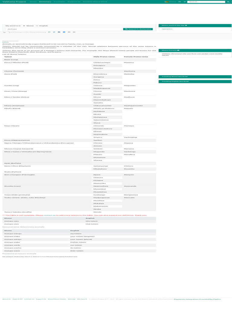 Shona word mutupo in the Shona Dictionary | Download Free PDF ...