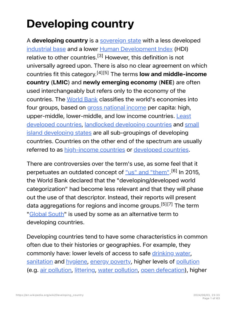 Developing Country - Wikipedia | PDF | Developing Country | Poverty