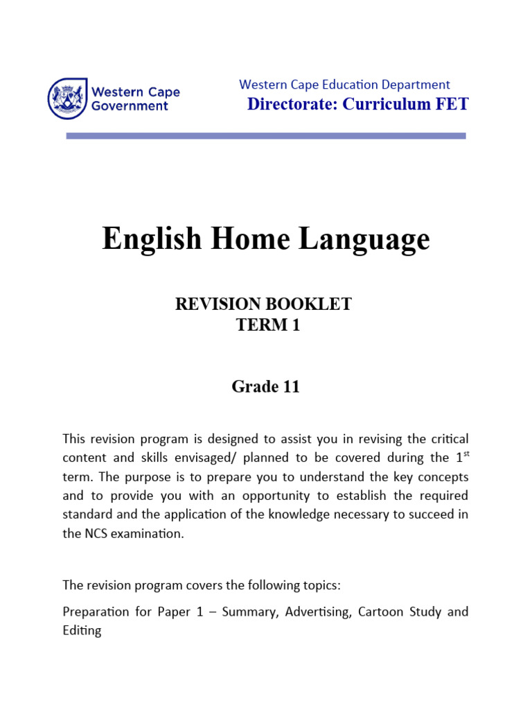 Grade 11 English Term 1 Revision Guide | PDF | Advertising | Cartoon