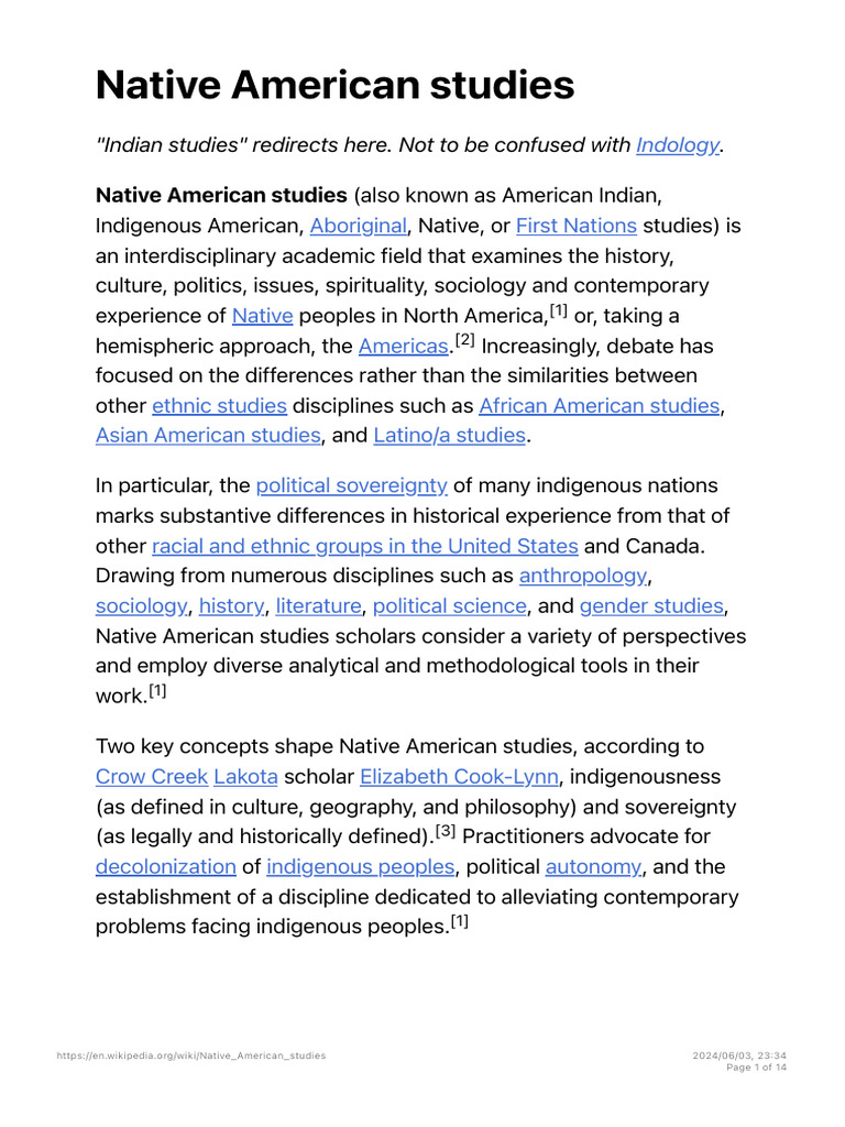 Native American Studies Overview | PDF | Cultural Anthropology | Ethnicity