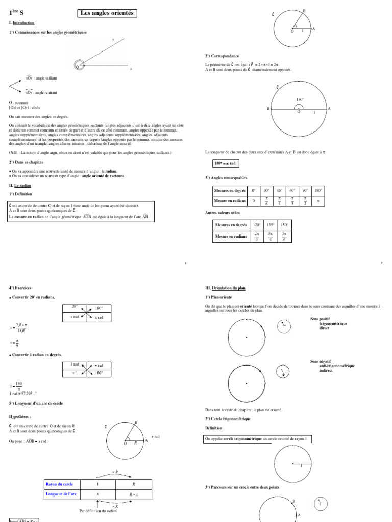 Angles Orientés et Trigonométrie 1ère S | PDF | Angle | Triangle