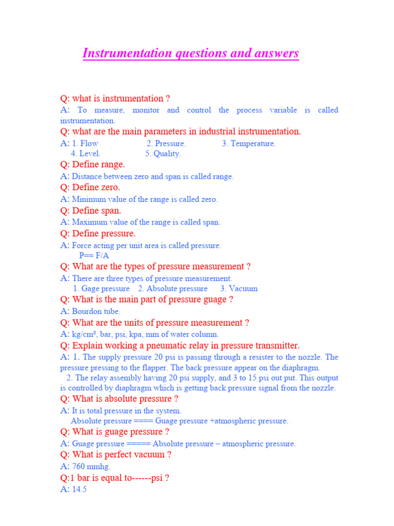 Instrument Question Answers 1 | Download Free PDF | Pressure ...