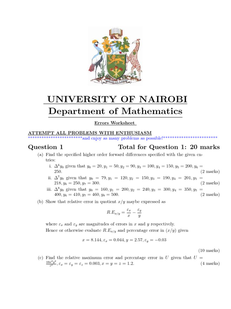 Worksheet Error Analysis | PDF | Mathematical Analysis | Mathematical ...