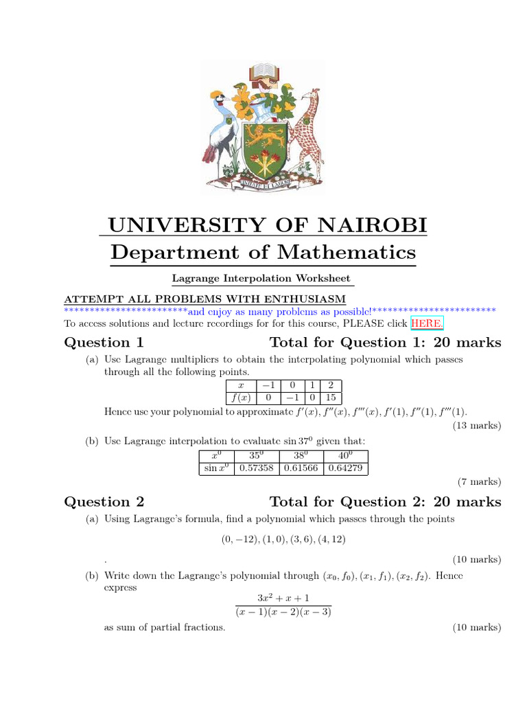 Worksheet Lagrange Interpolation | PDF | Polynomial | Abstract Algebra Worksheet Lagrange Interpolation | PDF | Polynomial | Abstract Algebra