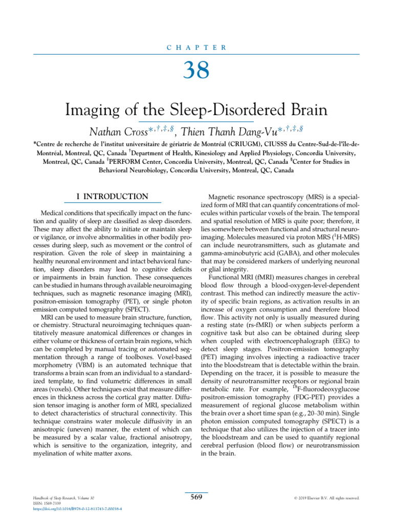Imaging of The Sleep-Disordered Brain: Nathan Cross, Thien Thanh Dang-Vu | Download Free PDF ...