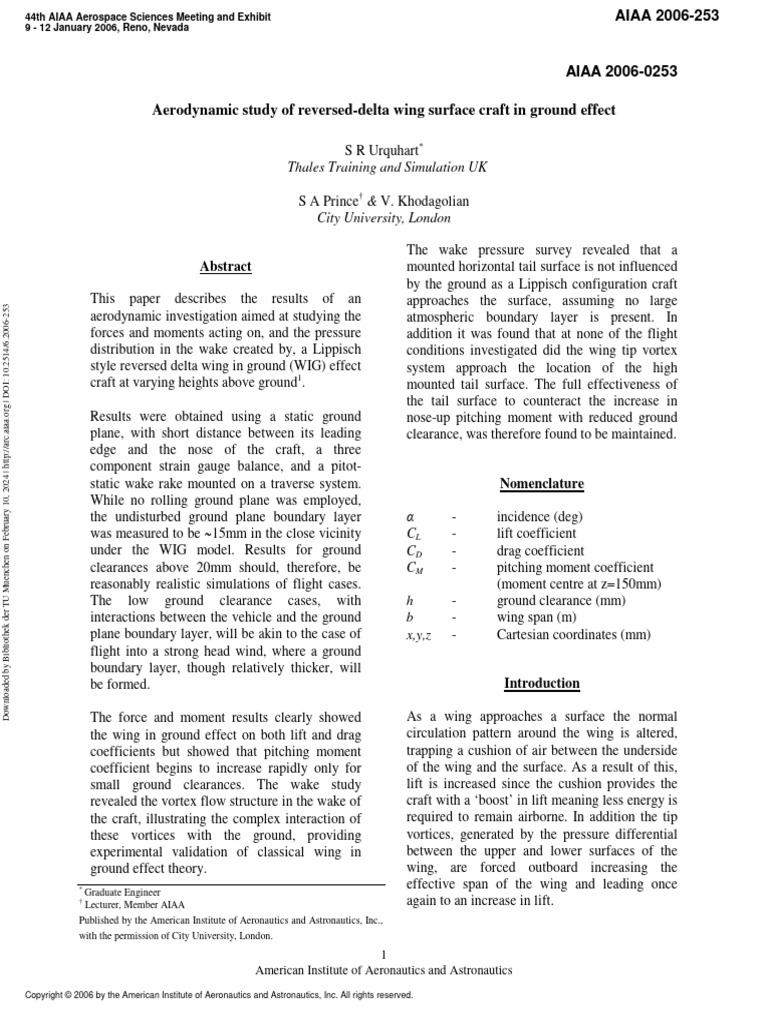 Urquhart Et Al 2012 Aerodynamic Study of Reversed Delta Wing Surface ...