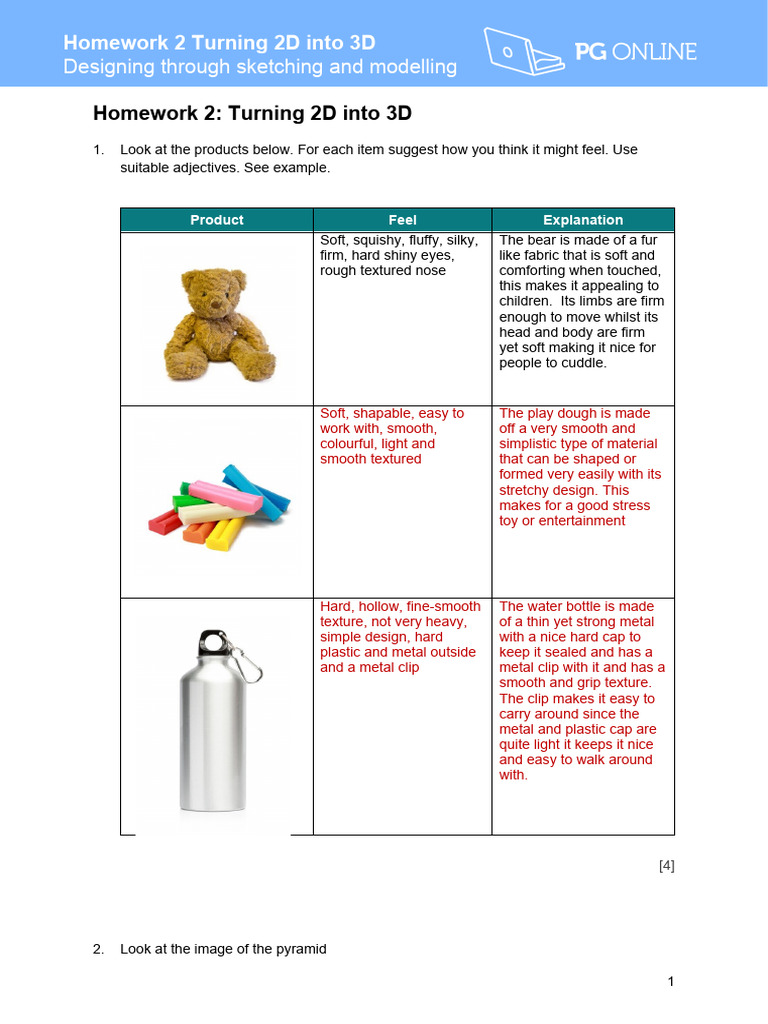 2D to 3D Design Homework Guide | PDF