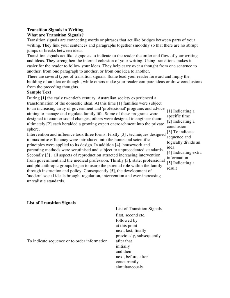 Transition Signals in Writing | PDF