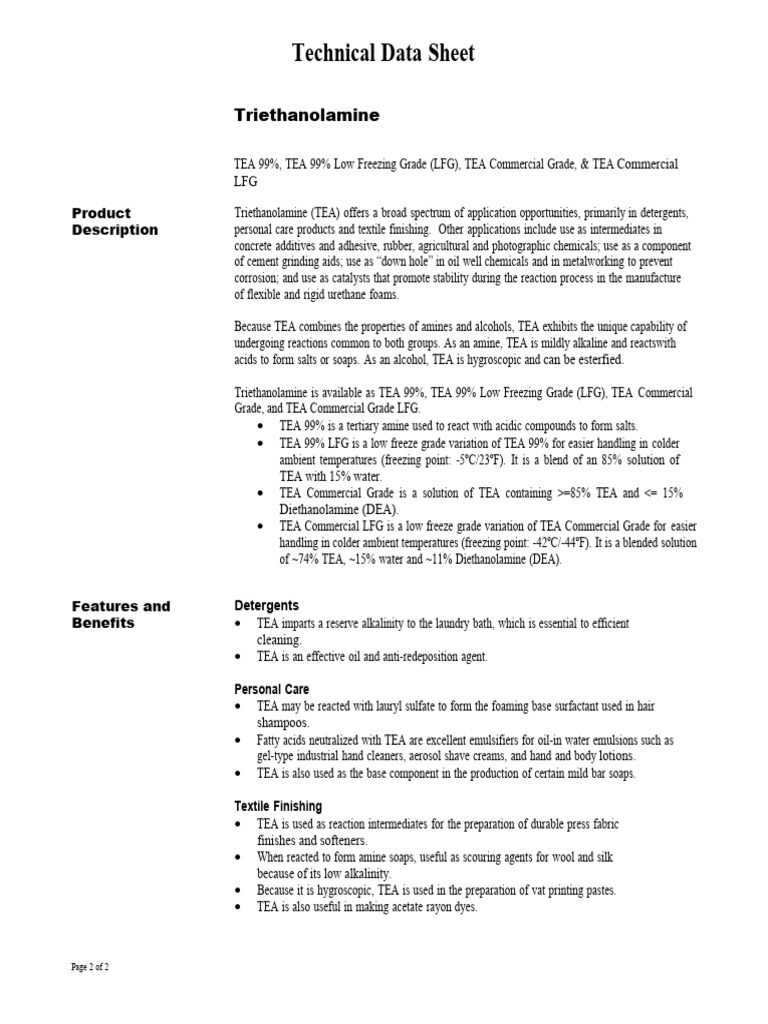 Triethanolamine Tds | PDF | Polyurethane | Materials