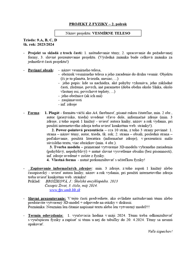 PROJEKT - FYZ - 9.r. - Pre Ziakov | PDF