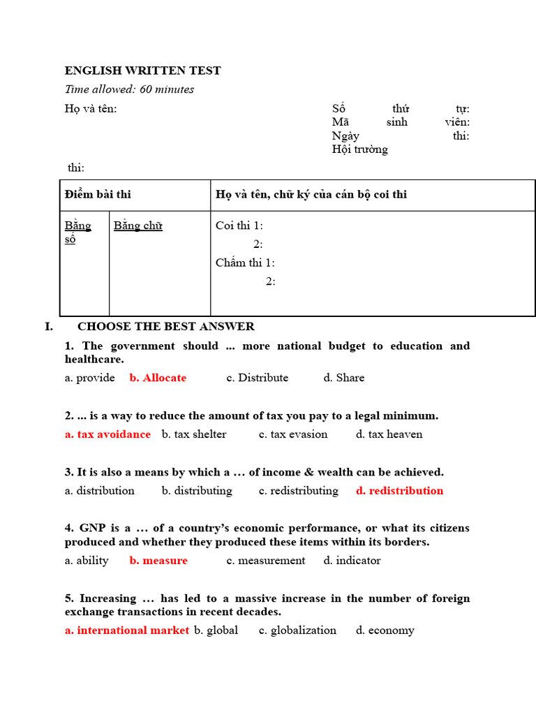 ENGLISH WRITTEN TEST (key) | Download Free PDF | Macroeconomics ...