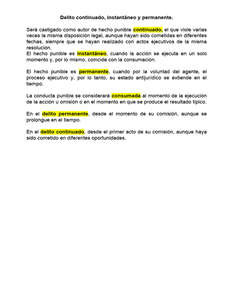 Delito Continuado Instantaneo y Permanente | PDF | Derecho