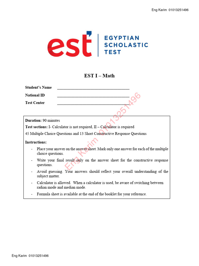 EST I - Math - October 2021 | Download Free PDF | Mathematics