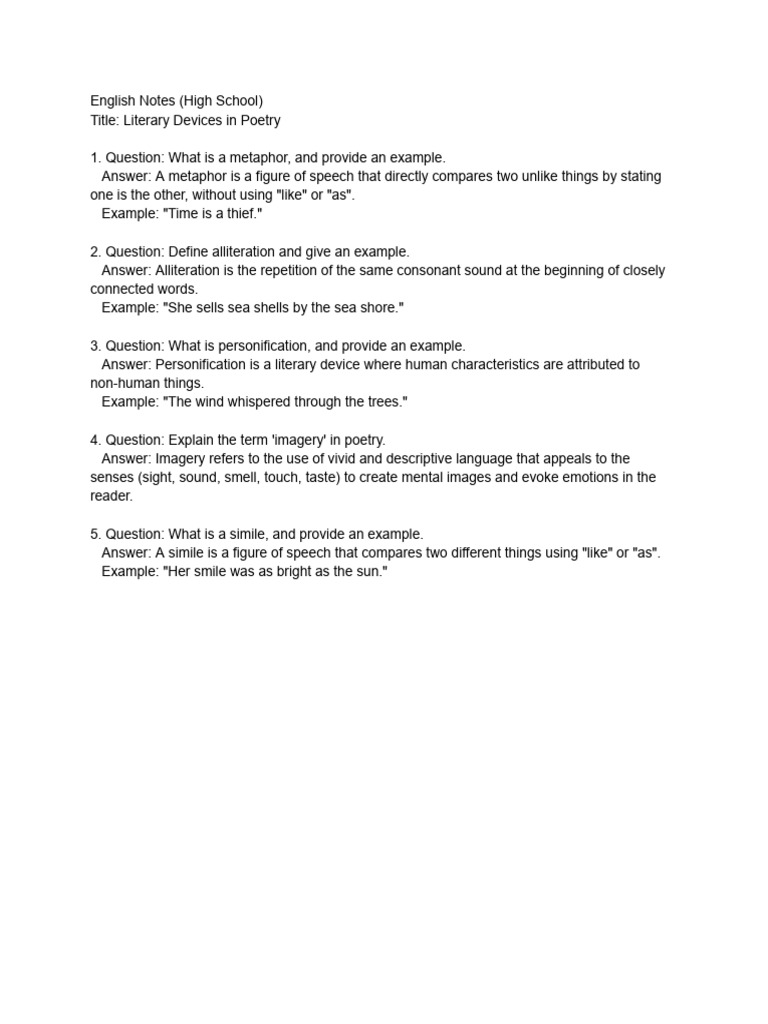 English Notes (High School) _ Literary Devices in Poetry | PDF