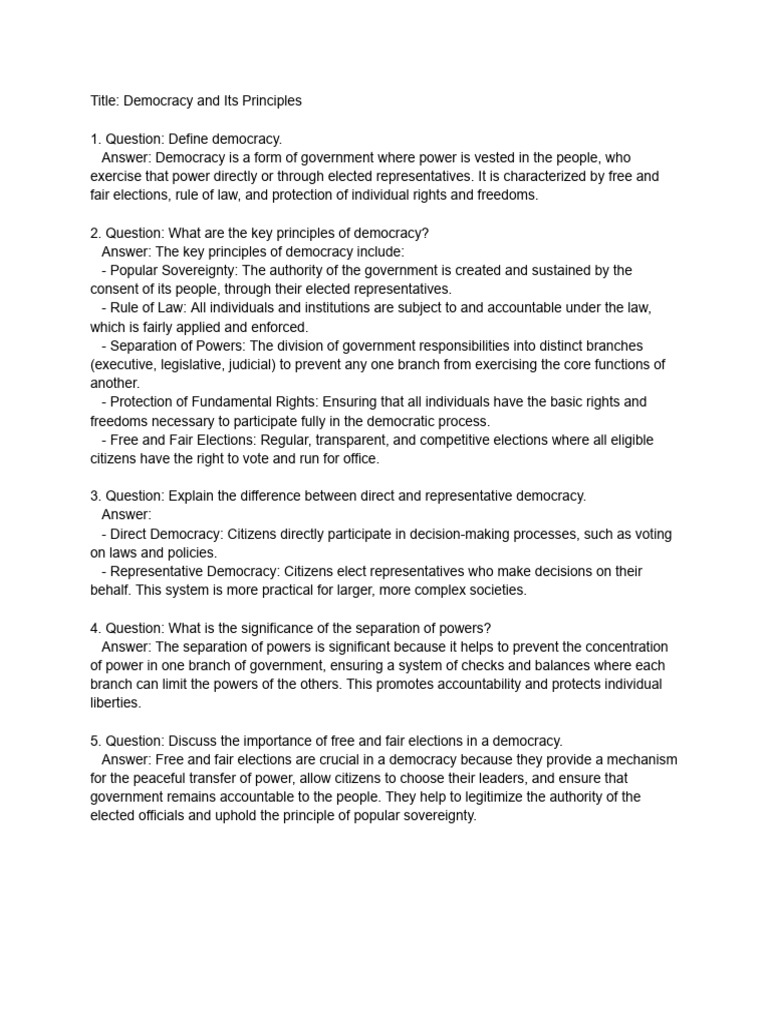 Political Science Notes (College) - Democracy and Its Principles | PDF ...