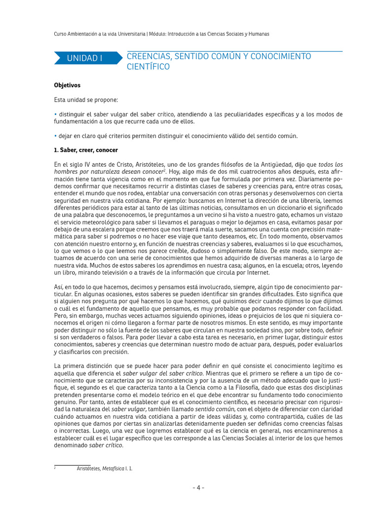 Saber Vulgar vs. Saber Crítico en Ciencias Sociales | PDF ...