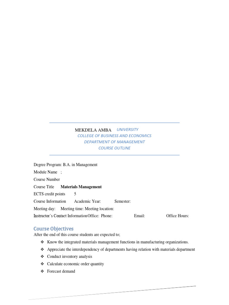 Materials management course outline | Download Free PDF | Logistics ...