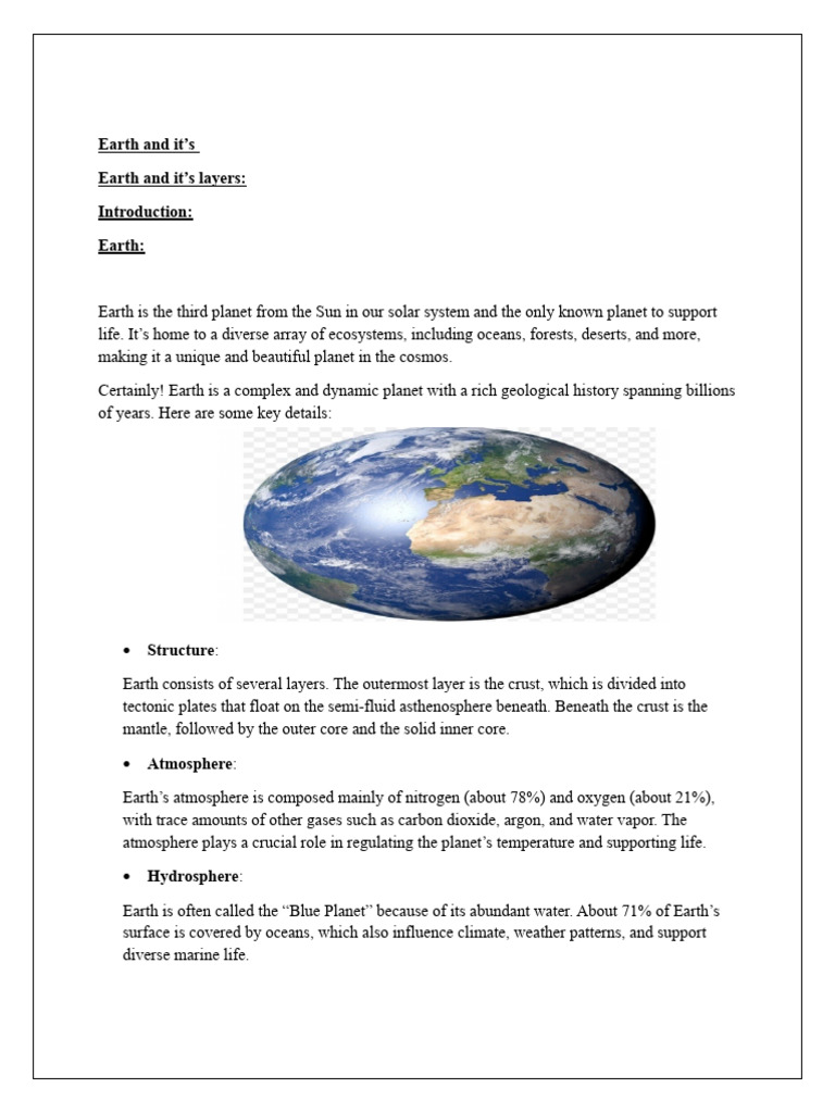 Earth and its layers | PDF | Plate Tectonics | Earth