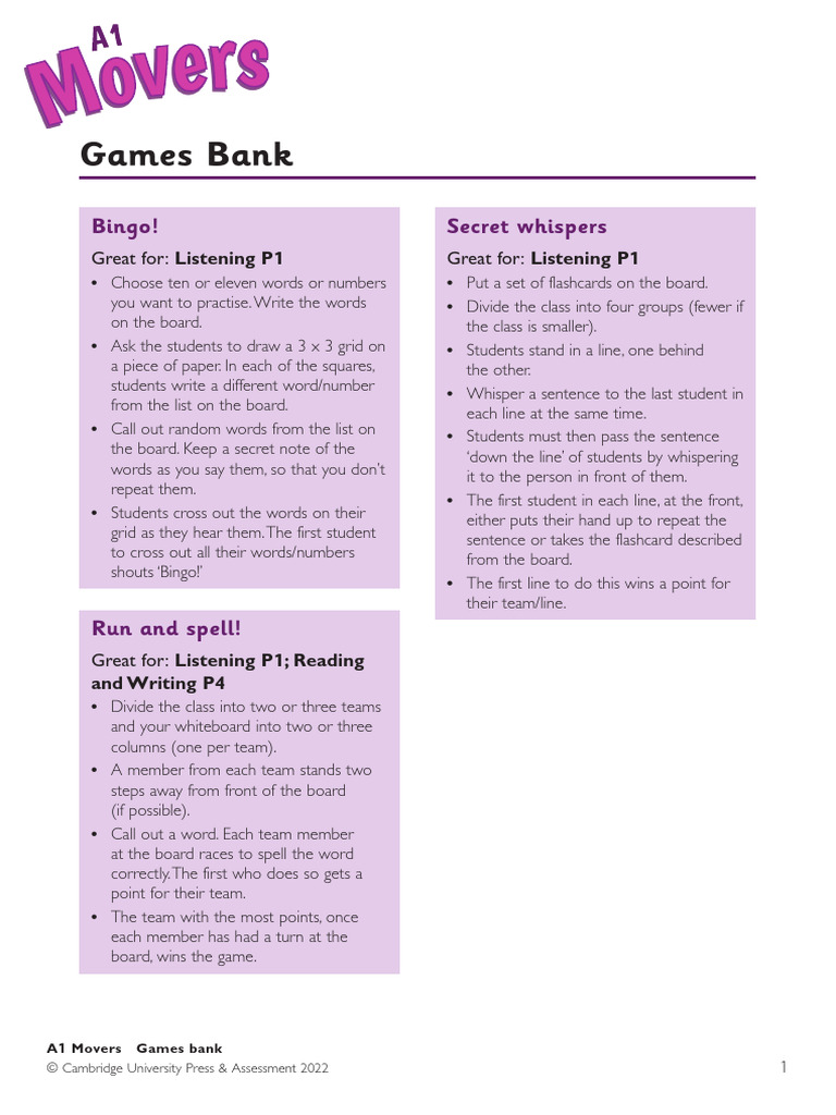 Mvr4 A1 Movers Games Bank | PDF | Foreign Language Studies | General ...