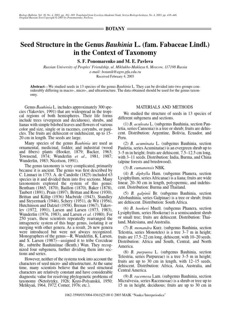 Seed Structure in The Genus Bauhinia L. (Fam. Fabaceae Lindl.) | PDF ...
