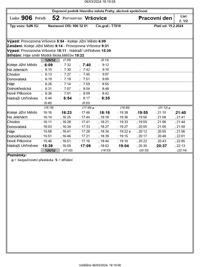Vršovice Pracovní Den: Linka: Pořadí: Provozovna | PDF