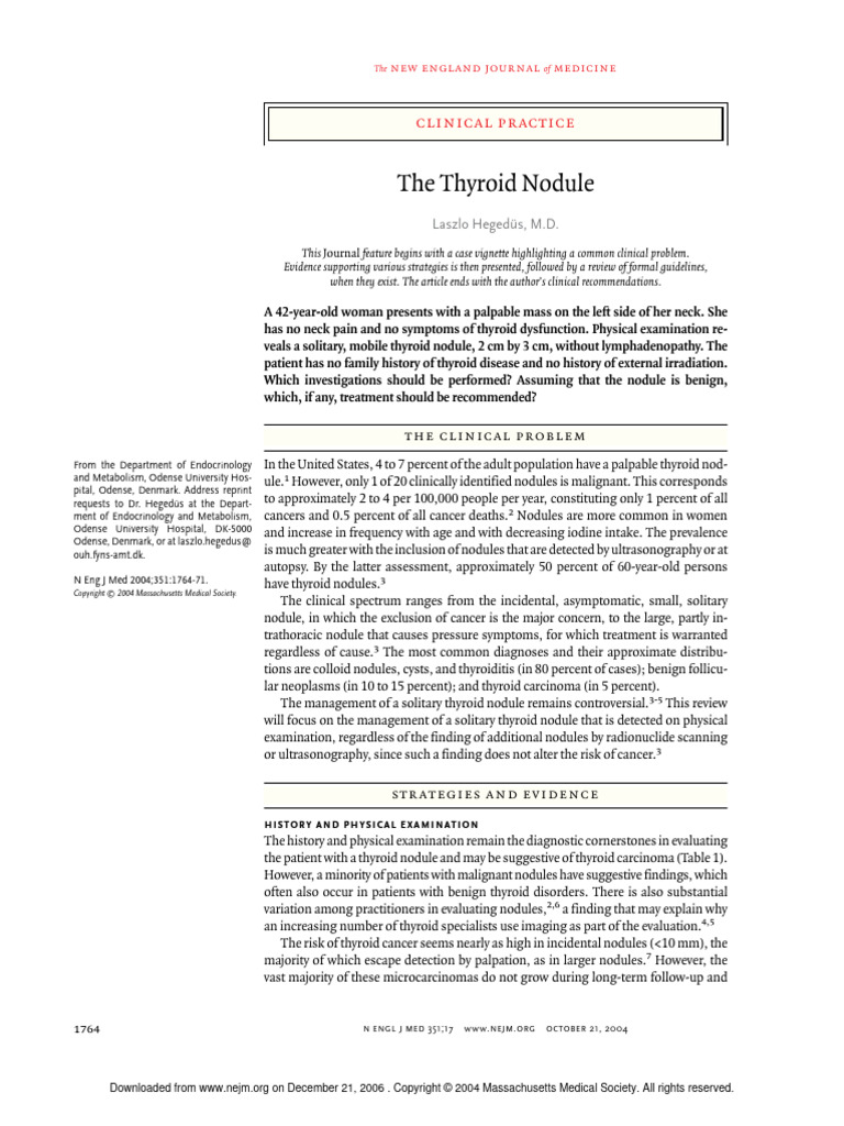 The Thyroid Nodule (NEJM) | PDF | Thyroid | Medical Ultrasound