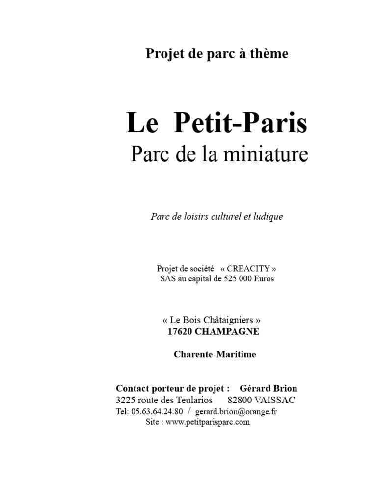 Projet de parc à thème Le Petit-Paris | PDF | Parcs | Paris
