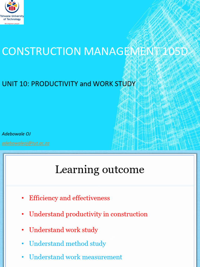 Unit 10 - Introduction To Productivity and Work Study | PDF | Economies | Business