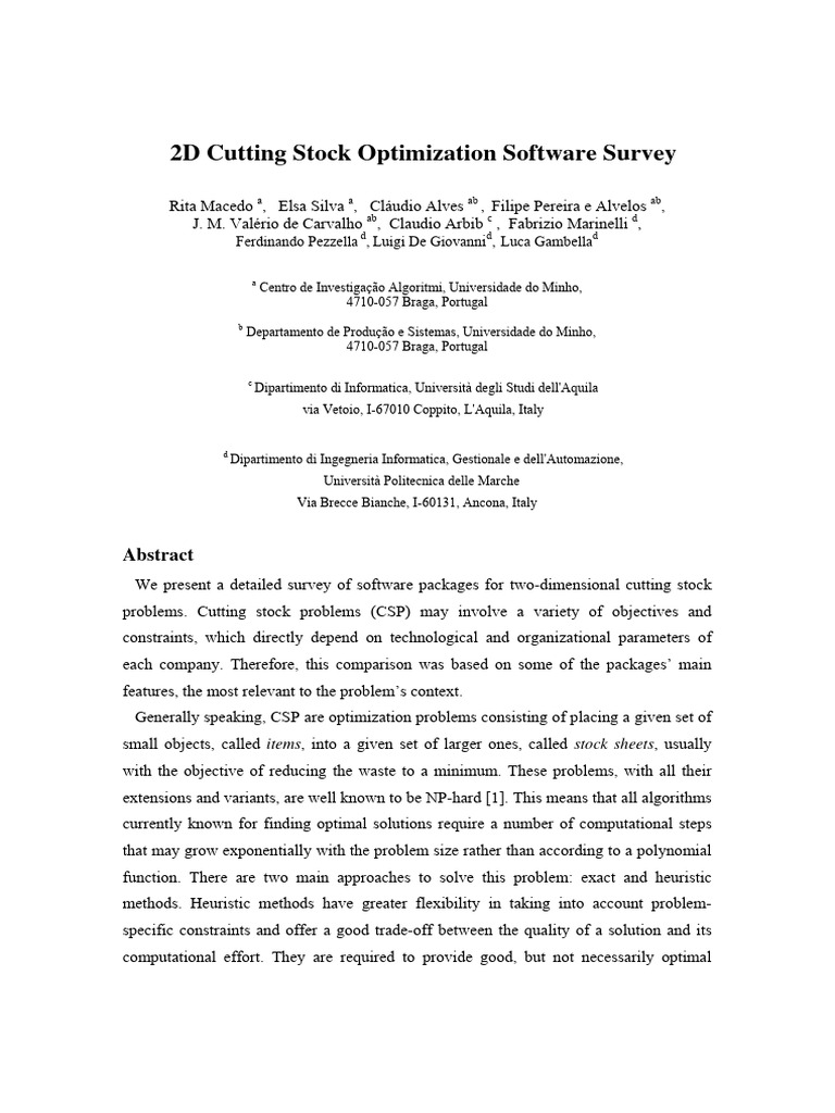 2D Cutting Stock Software Survey | PDF | Mathematical Optimization ...