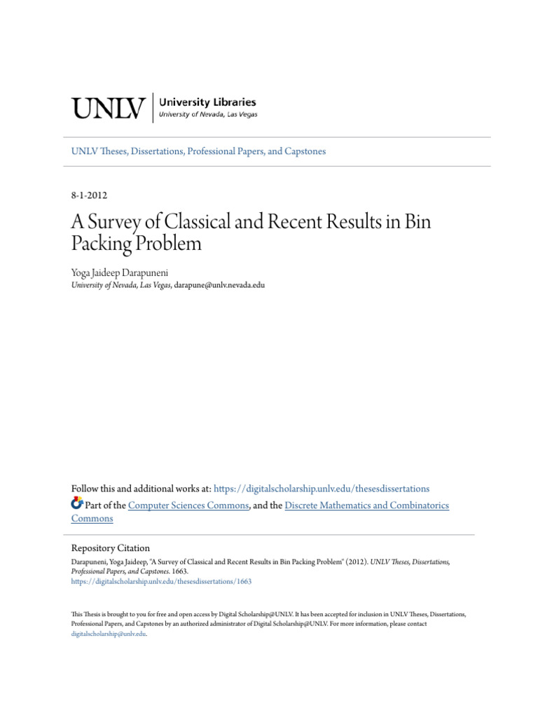 A Survey of Classical and Recent Results in Bin Packing Problem | PDF | Applied Mathematics ...