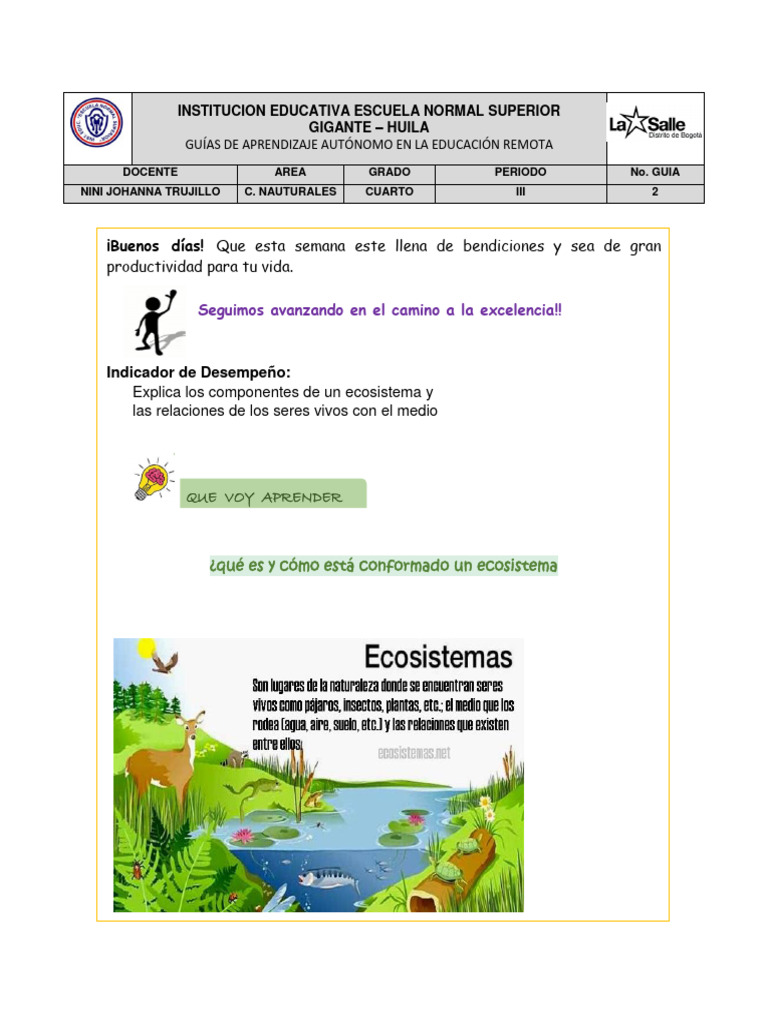Guia # 2 C. Naturales Iii Periodo 4° | PDF | Ecosistema | Agua