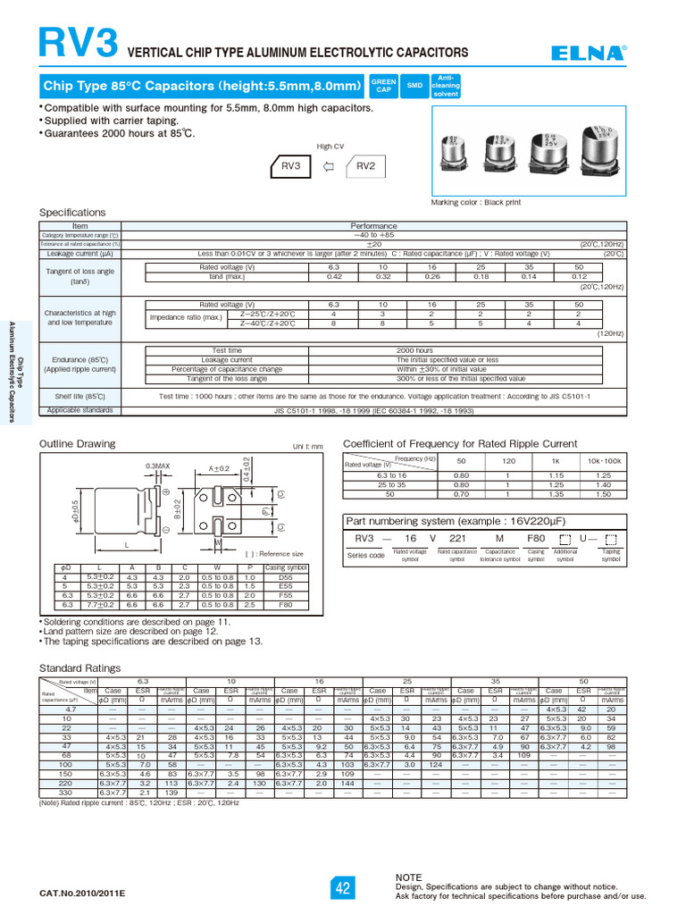 Elna [smd] RV3 Series | PDF | Capacitor | Energy Storage