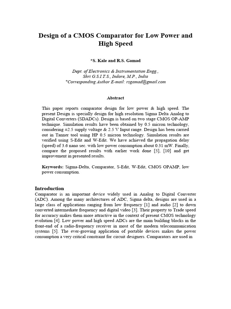 Design Of Cmos Comparator Pdf Analog To Digital Converter Feedback