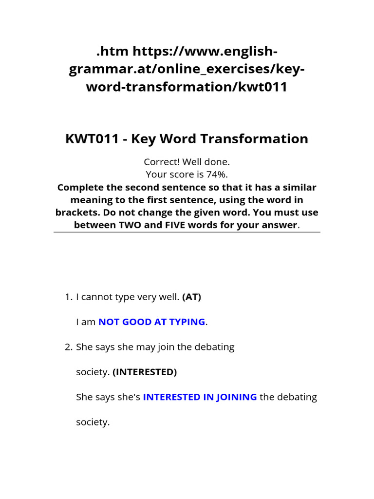 Key Word Transformation para Clase Practica | PDF | Career & Growth ...