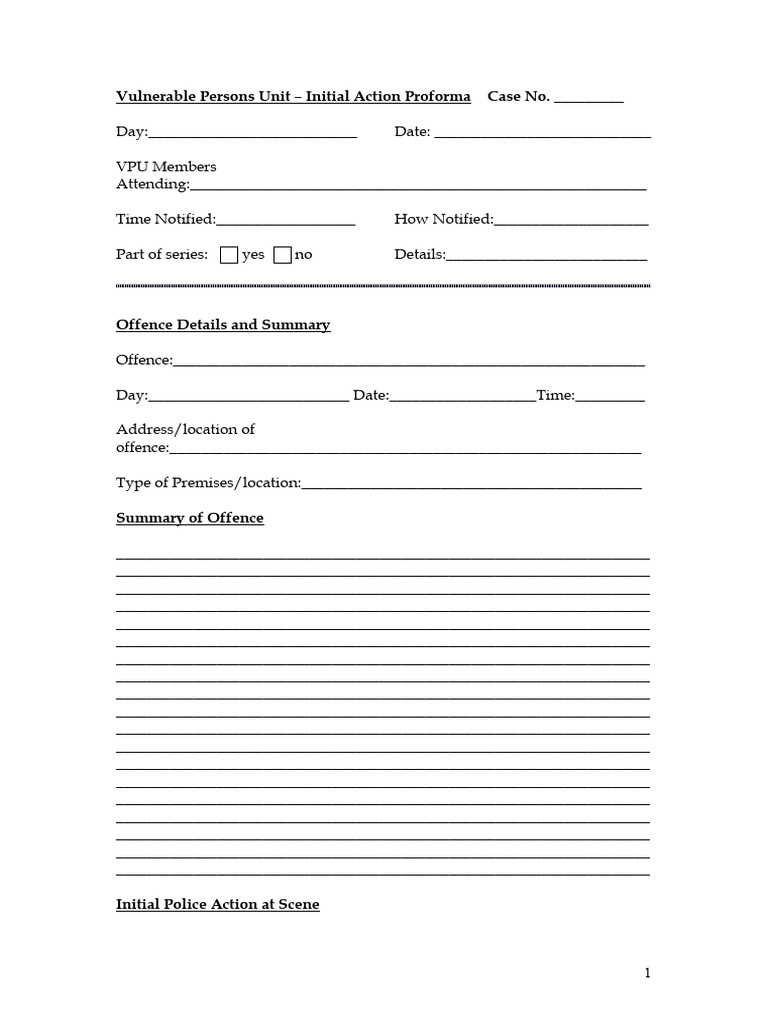 Vulnerable Persons Unit Action Proforma | PDF | Rape | Crimes