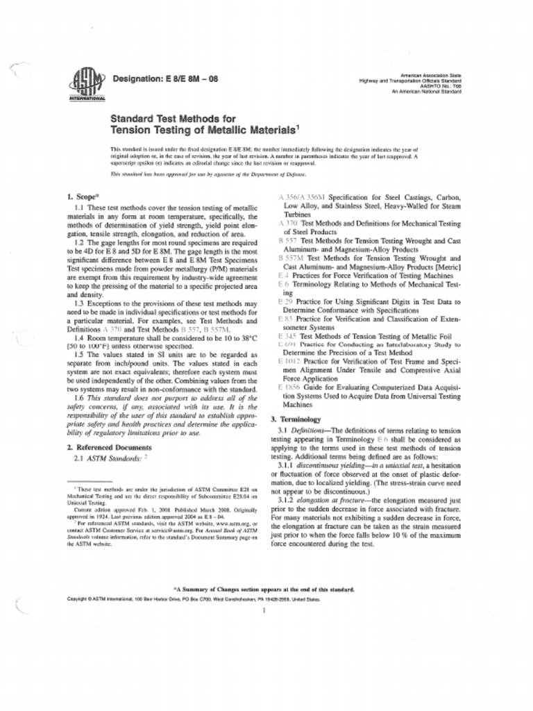 ASTM E8-E8M | PDF