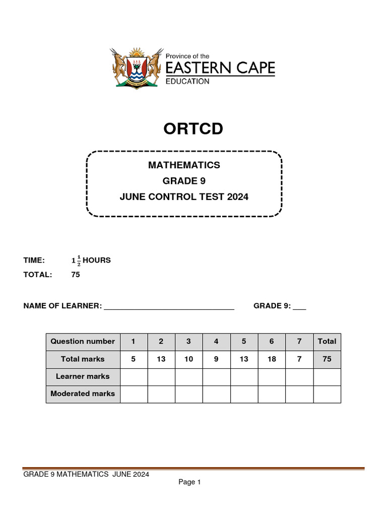 Grade 9 Mathematics June Test 2024 | PDF | Numbers | Mathematics