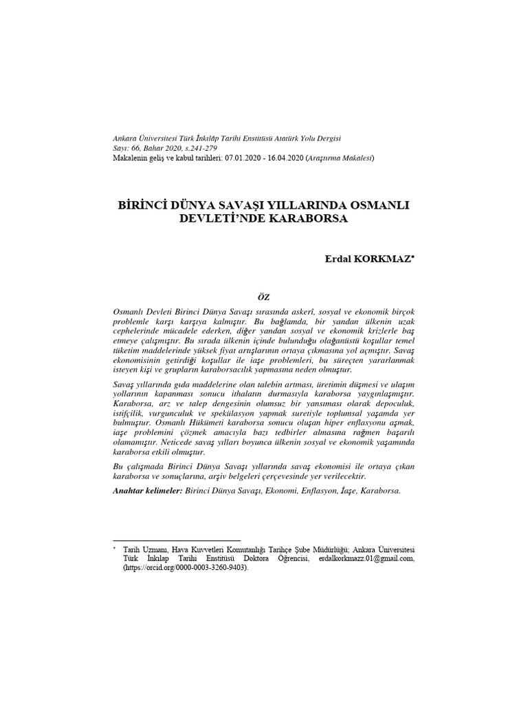 B R NC D Nya Sava I Yillarinda Osmanli Devlet Nde Karaborsa (#762889) - 1184225 | PDF