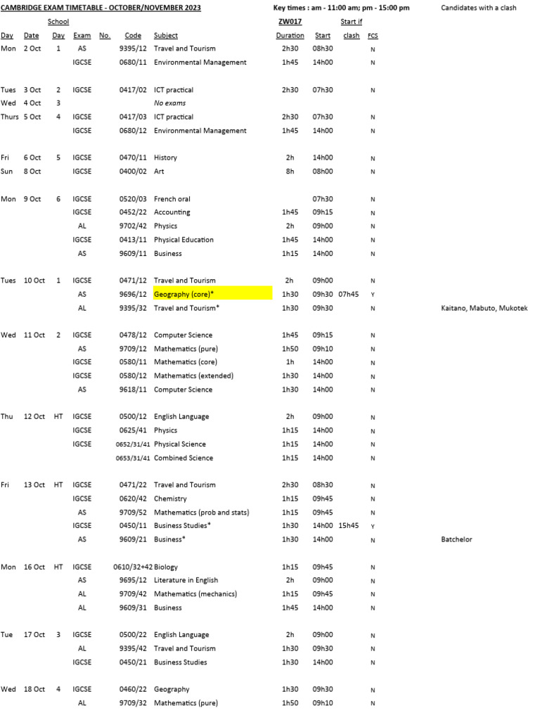 Exam timetable Nov 23w | Download Free PDF | Science