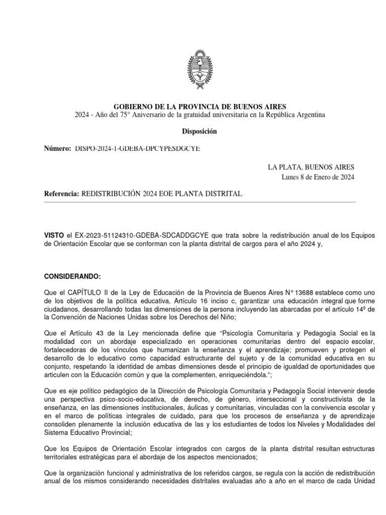 Redistribución EOE 2024 en Buenos Aires | PDF | Pedagogía | Inclusión (Educación)