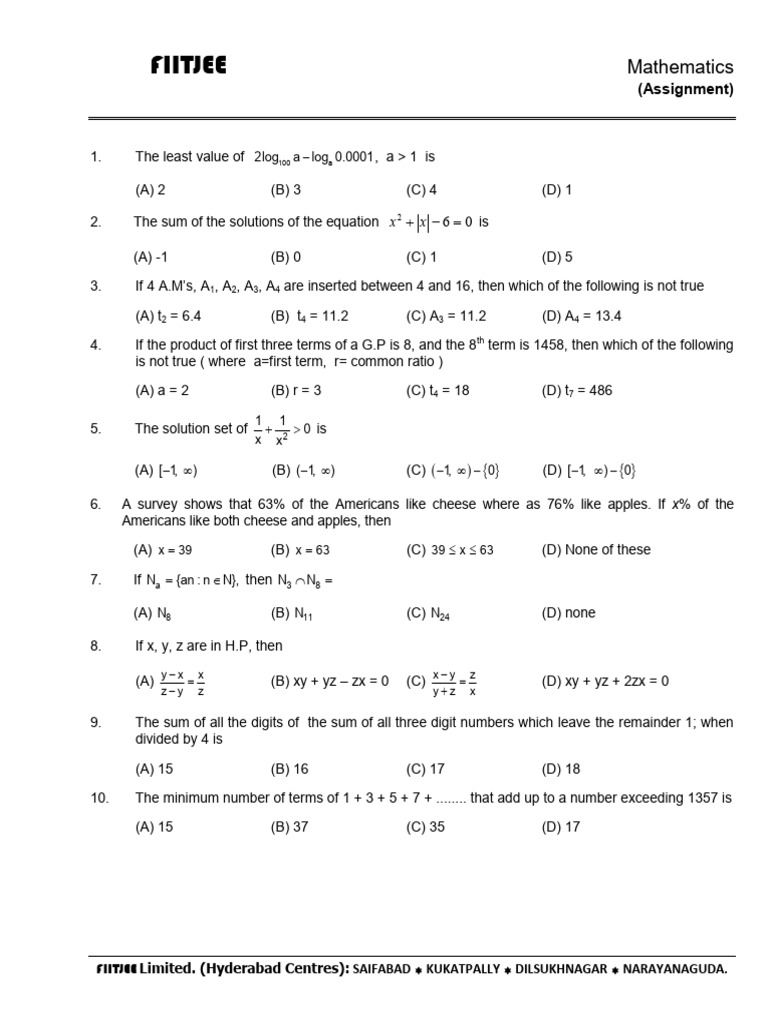 Math Assignment - MST | Download Free PDF | Algebra | Elementary ...