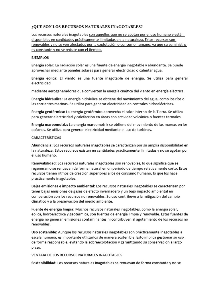 QUE SON LOS RECURSOS NATURALES INAGOTABLES Y SEMI-RENOVABLES | PDF ...