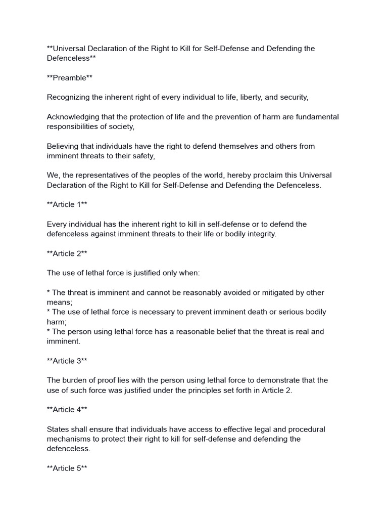 Universal Declaration of The Right To Kill For Self Defence and Defence ...