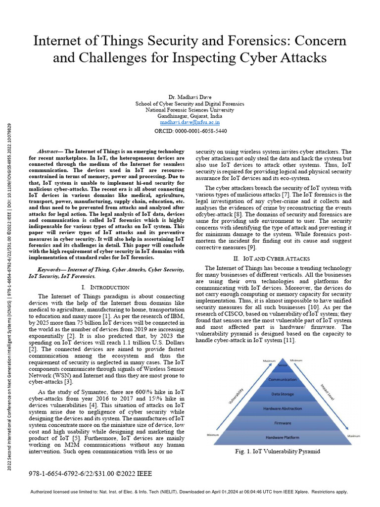 Internet of Things Security and Forensics Concern and Challenges | PDF ...