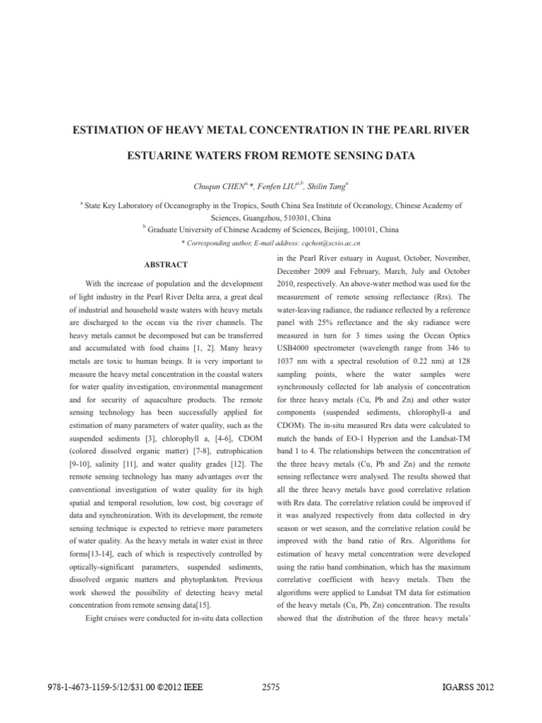 Estimation of Heavy Metal Concentration in The Pearl River Estuarine ...