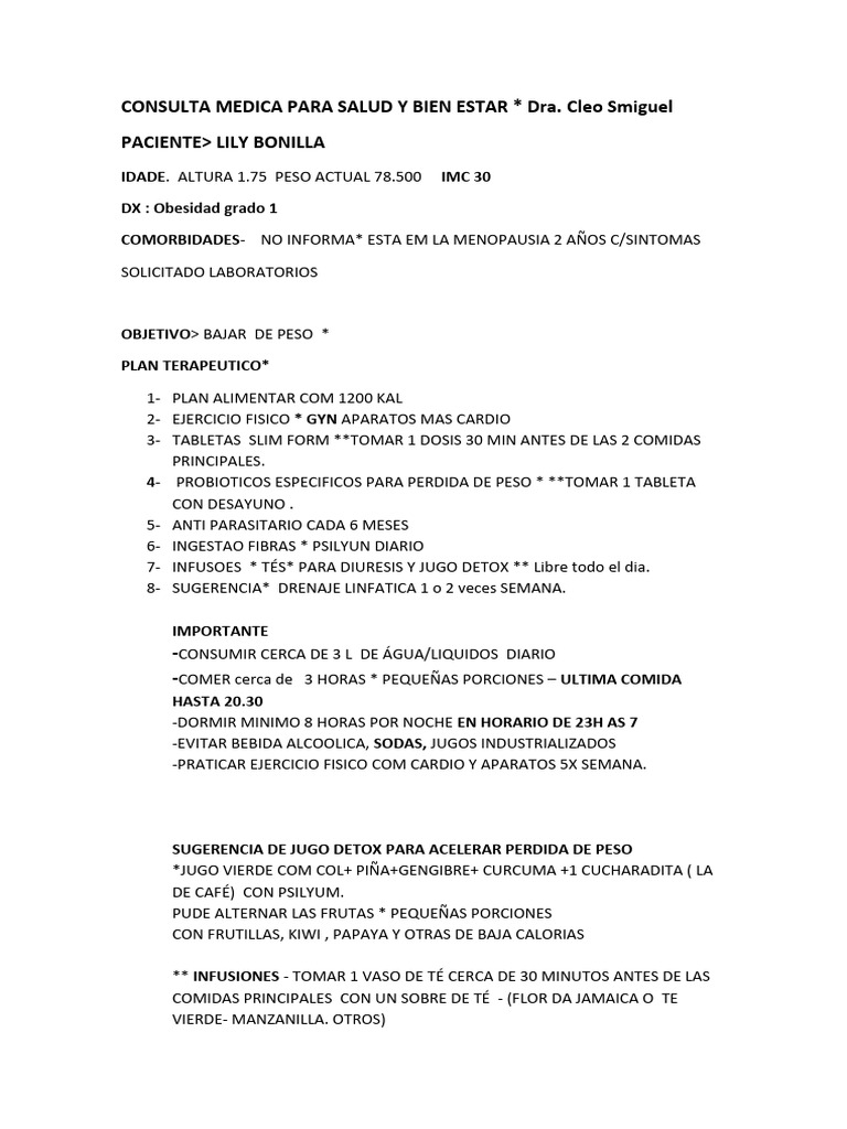 Plan Alimentar Lily Bonilla | PDF | Almuerzo | Postres